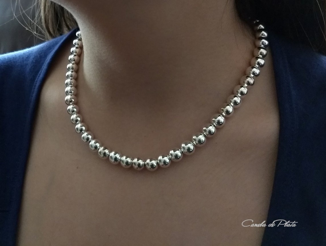 Collar de bolas de plata 925. Collar de abalorios de plata de - Etsy España
