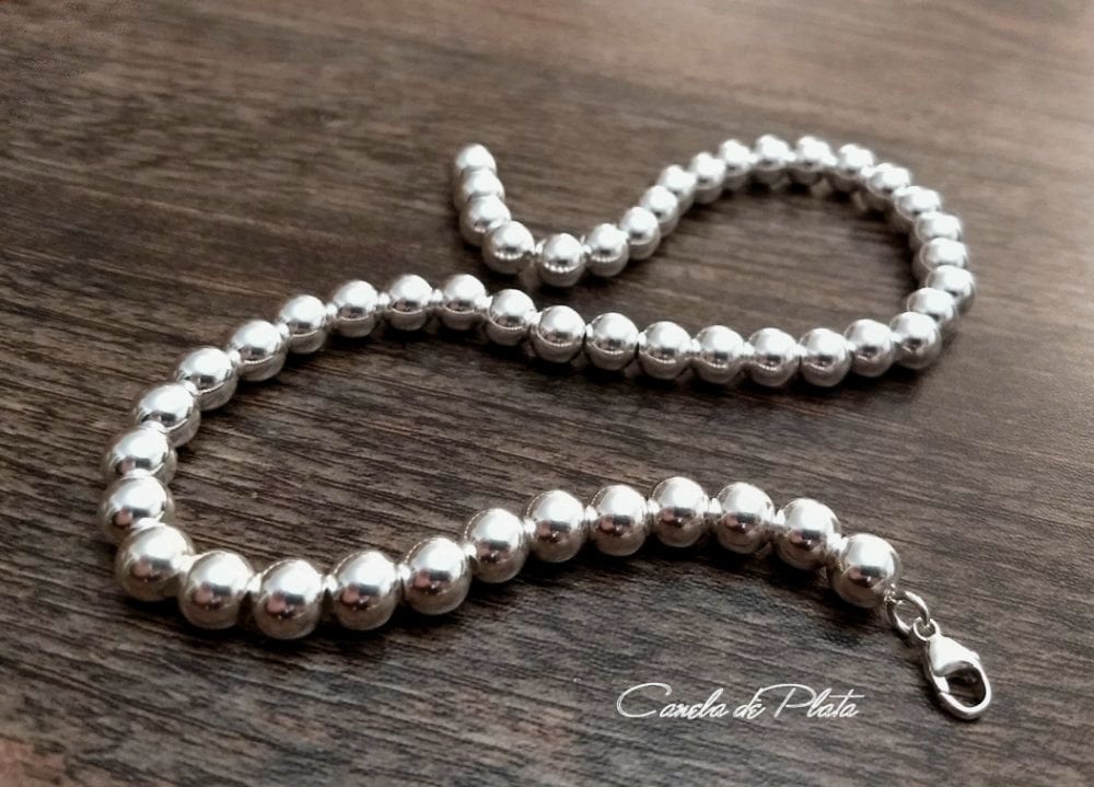 Collar de bolas de plata 925. Collar de abalorios de plata de - Etsy España