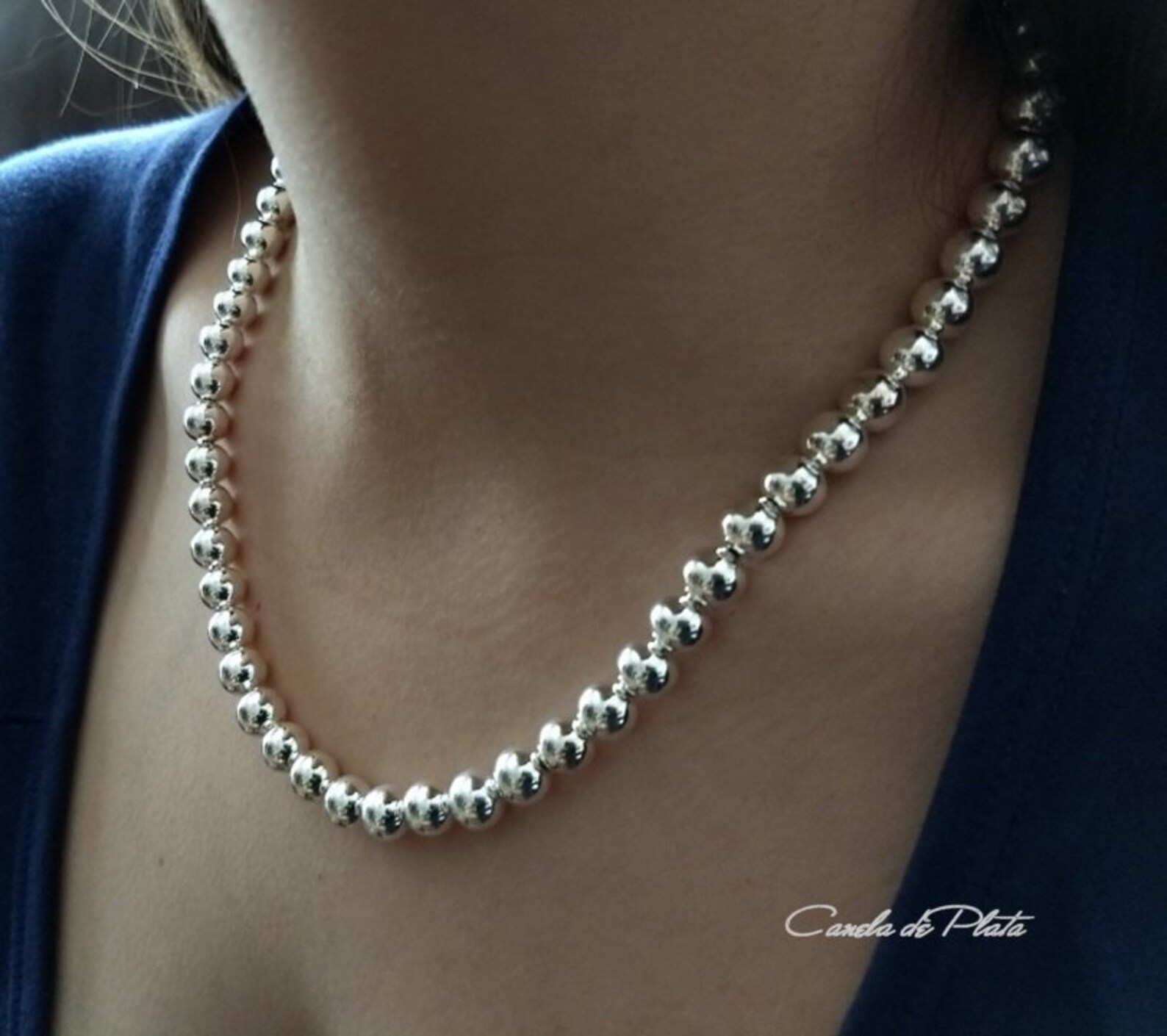 Collar de bolas de plata 925. Collar de abalorios de plata de - Etsy España