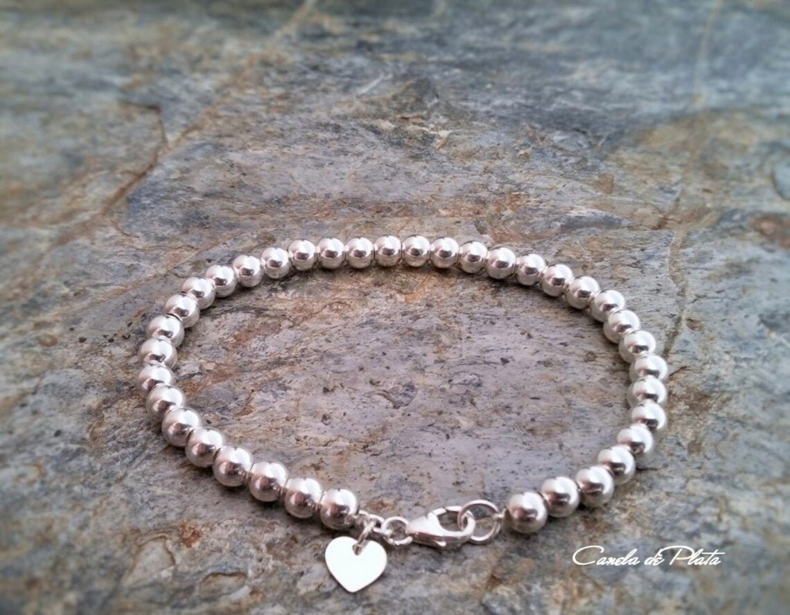 Sterling Silver Bead Bracelet 5 Mm. Sterling Ball Bracelet - Etsy