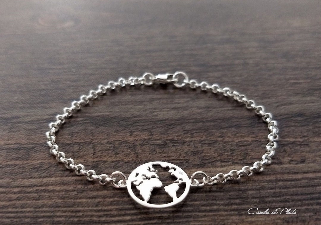 Sterling Silver World Bracelet. Sterling Silver Planet Earth Bracelet ...
