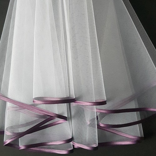 Purple Wedding Veil Three Layers Purple Satin Edging. - Etsy