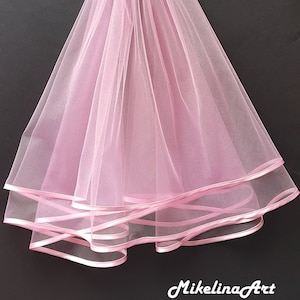 Pink Wedding Veil, Two Layers, Pink Satin Edging. - Etsy