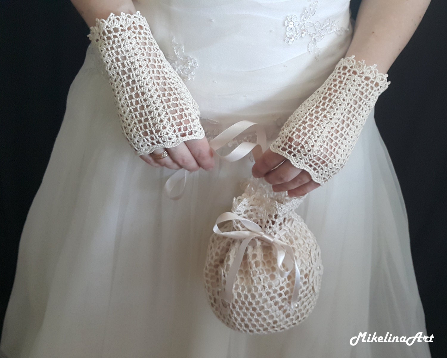 Crochet Mittens, Fingerless Gloves, Ivory, 100% Mercerized Cotton. - Etsy