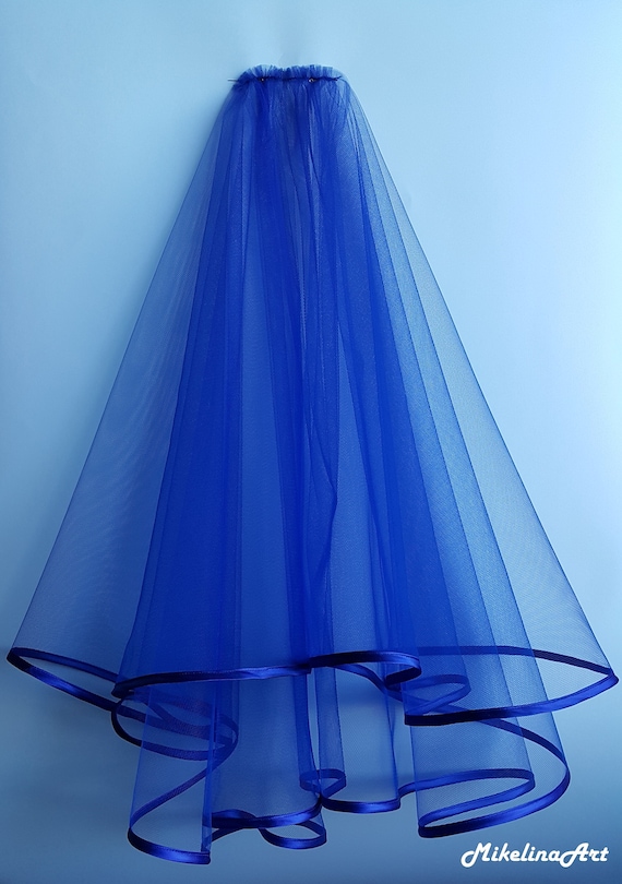 Royal Blue Wedding Veil Two Layers Royal Blue Satin Edging. - Etsy