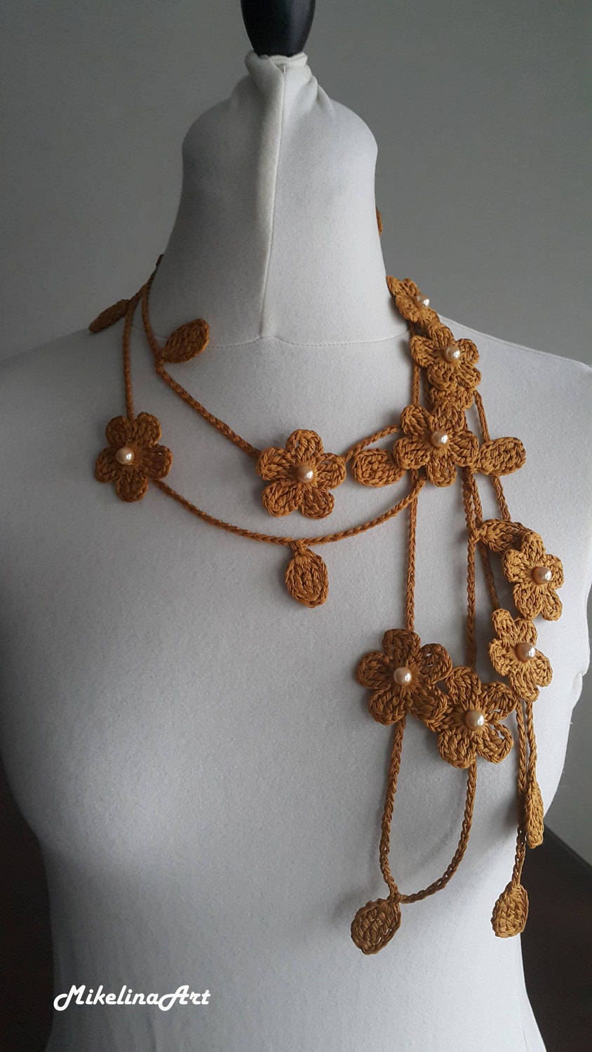 Crochet Necklace, Crochet Neck Accessory, Flower Necklace, Spicy ...