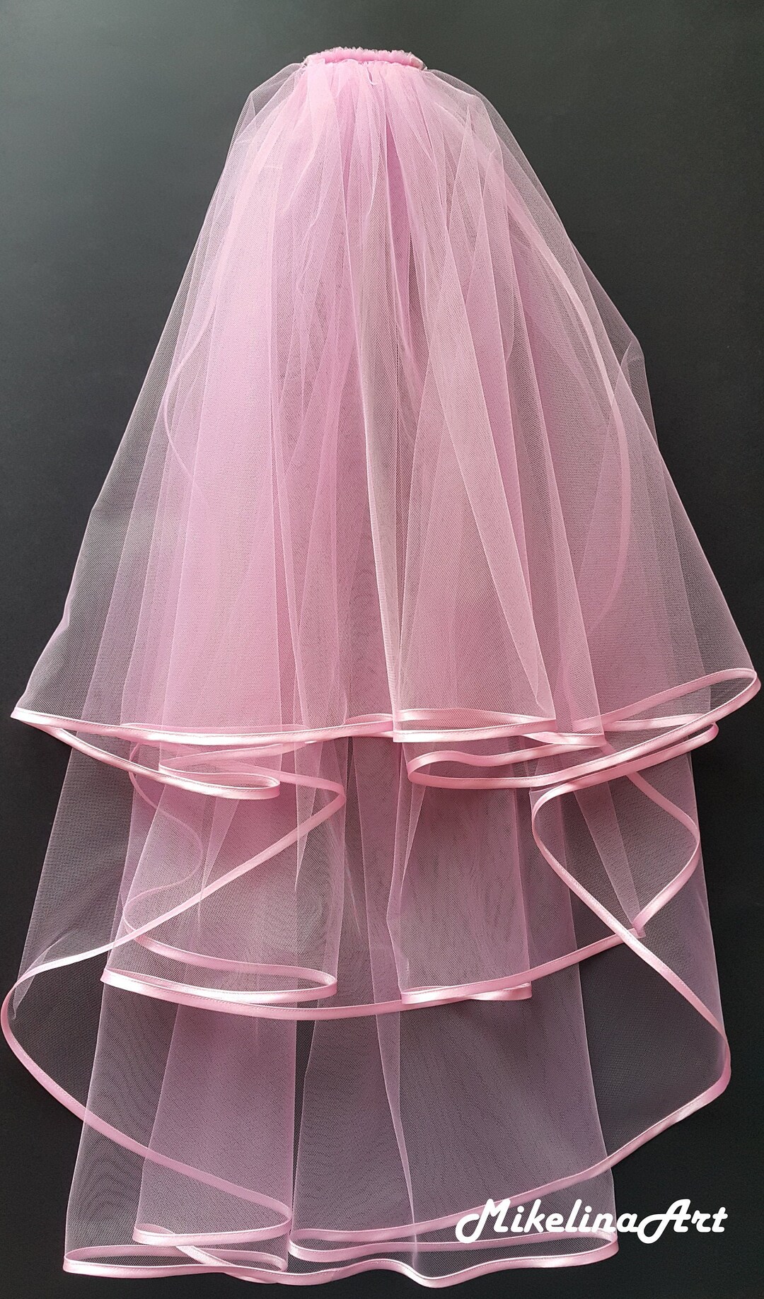 Pink Wedding Veil, Three Layers, Pink Satin Edging. - Etsy