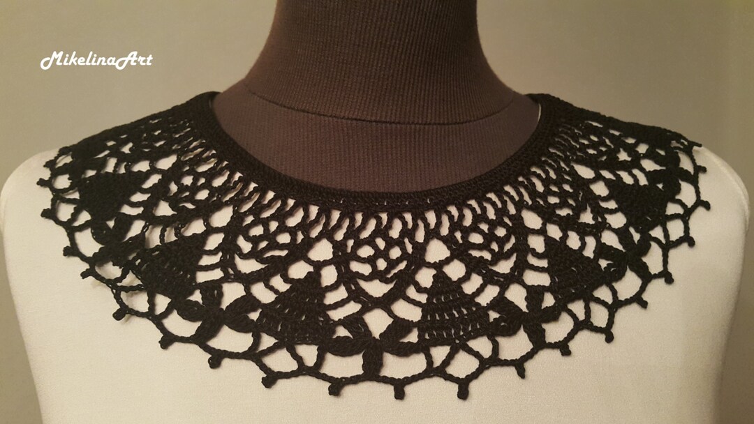 Handmade Crochet Collar, Neck Accessory, Black, 100% Cotton - Etsy