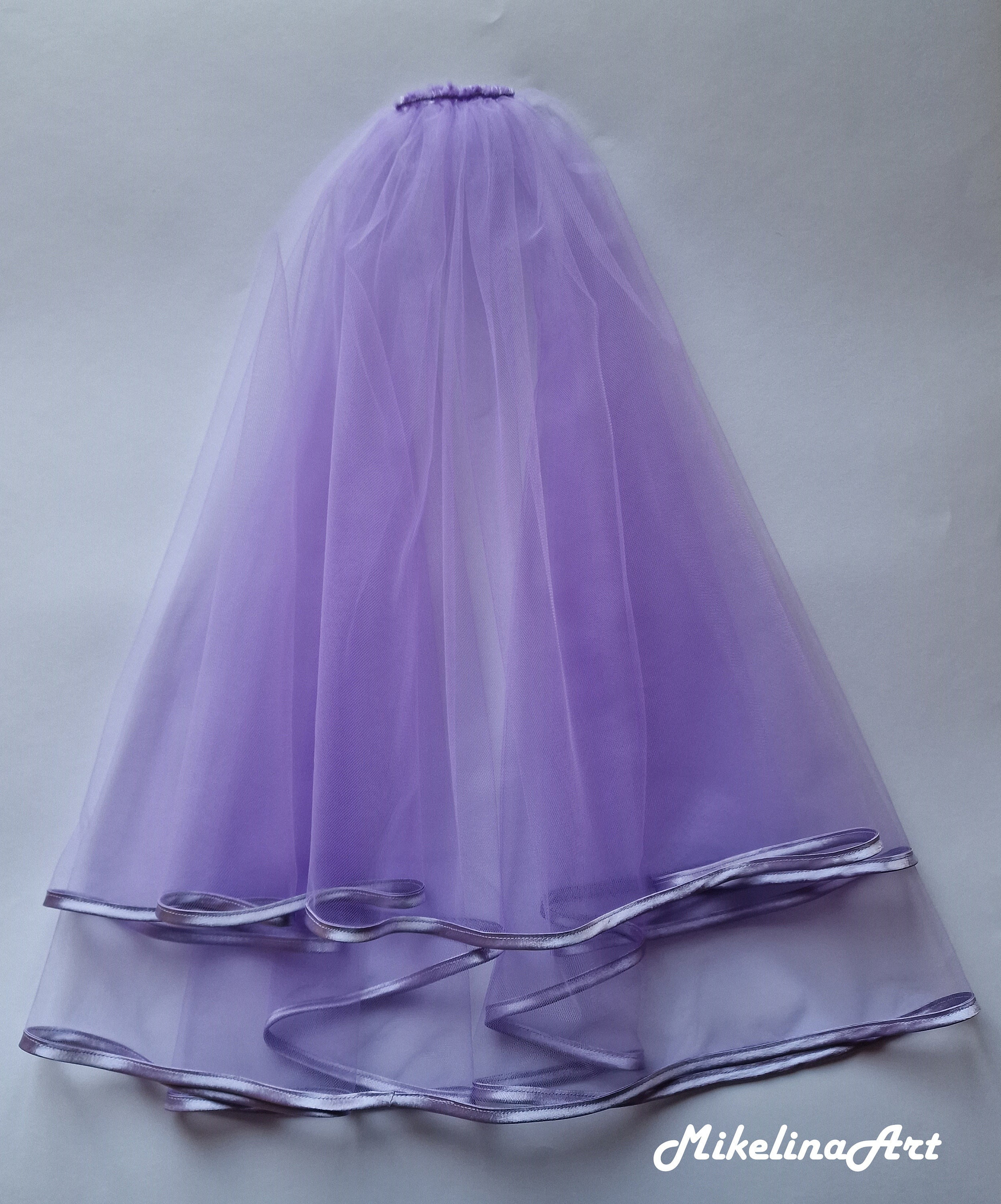Light Lavender Wedding Veil, Two Layers, Light Lavender Satin Edging ...