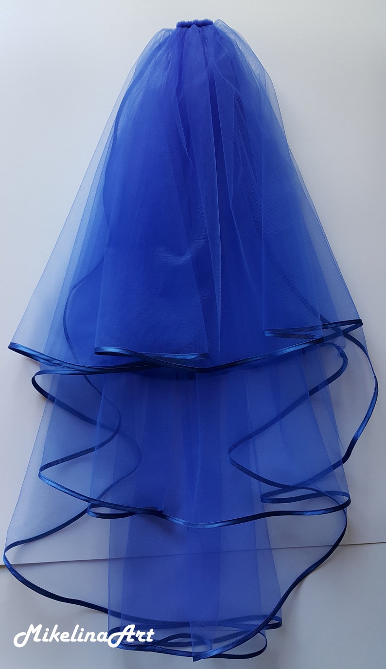 Royal Blue Wedding Veil Three Layers Royal Blue Satin - Etsy