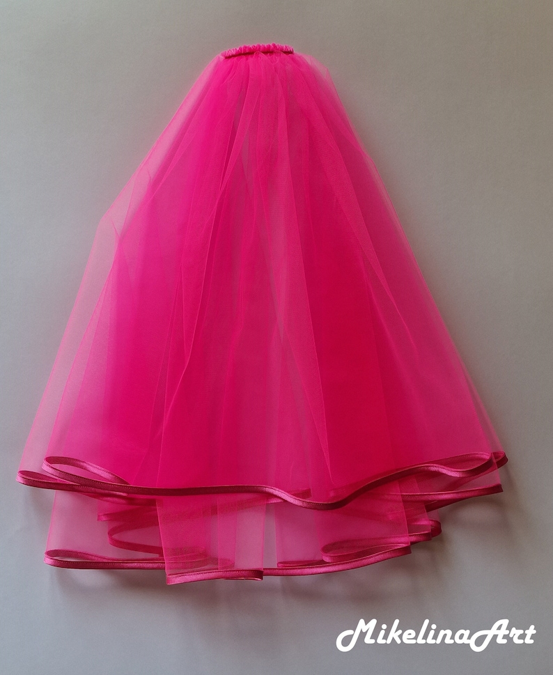 Hot Pink Wedding Veil, Two Layers, Hot Pink Satin Edging. - Etsy