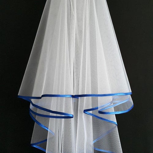 Royal Blue Wedding Veil Two Layers Royal Blue Satin Edging. - Etsy