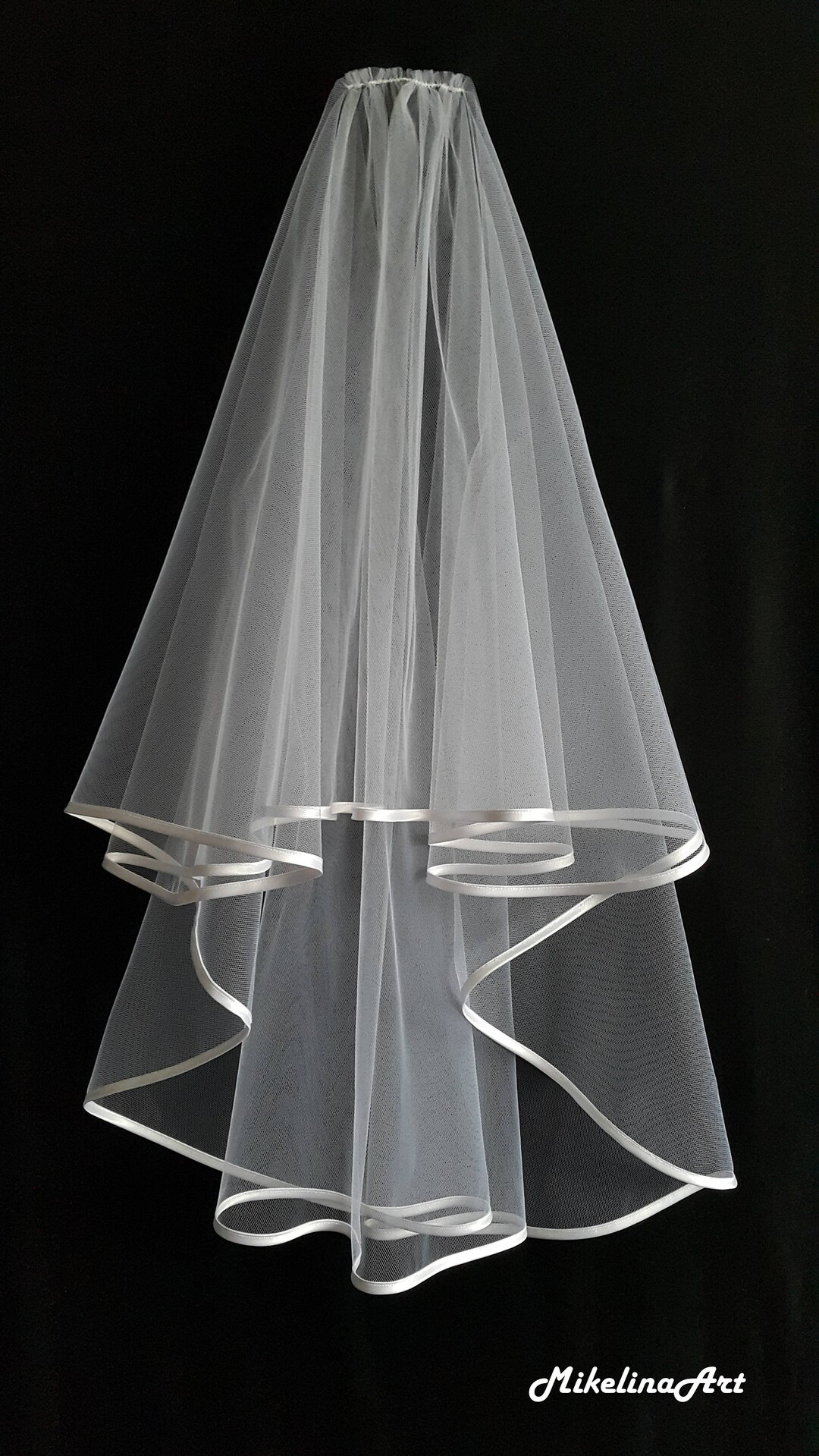 White Wedding Veil, Two Layers, White Satin Edging. - Etsy