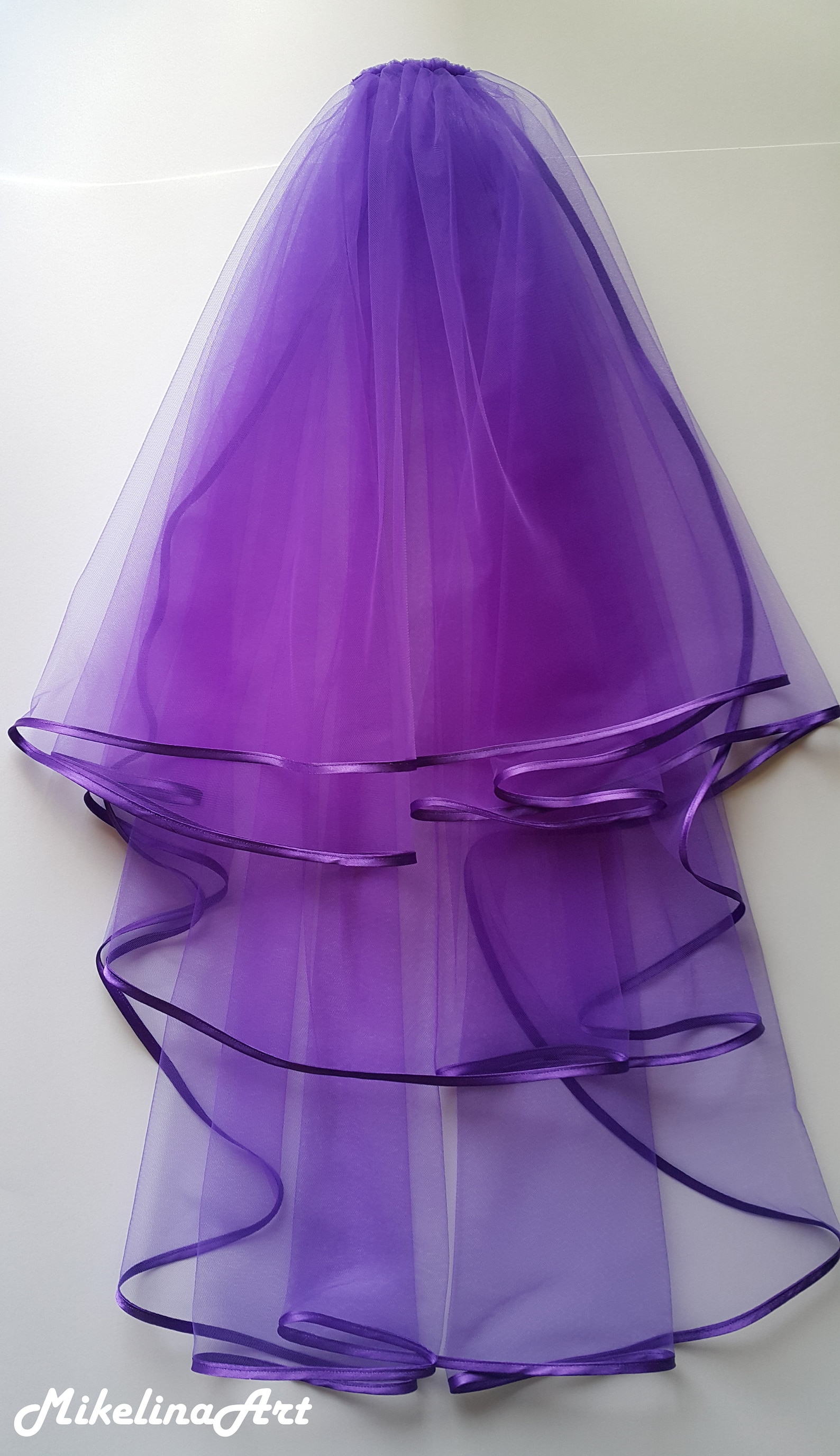 Purple Wedding Veil, Three Layers, Purple Satin Edging. - Etsy