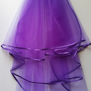 Purple Wedding Veil, Three Layers, Purple Satin Edging. - Etsy