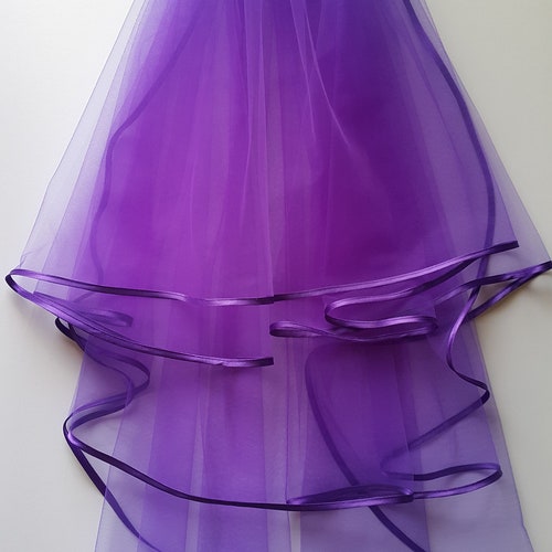 Purple Wedding Veil Three Layers Purple Satin Edging. - Etsy