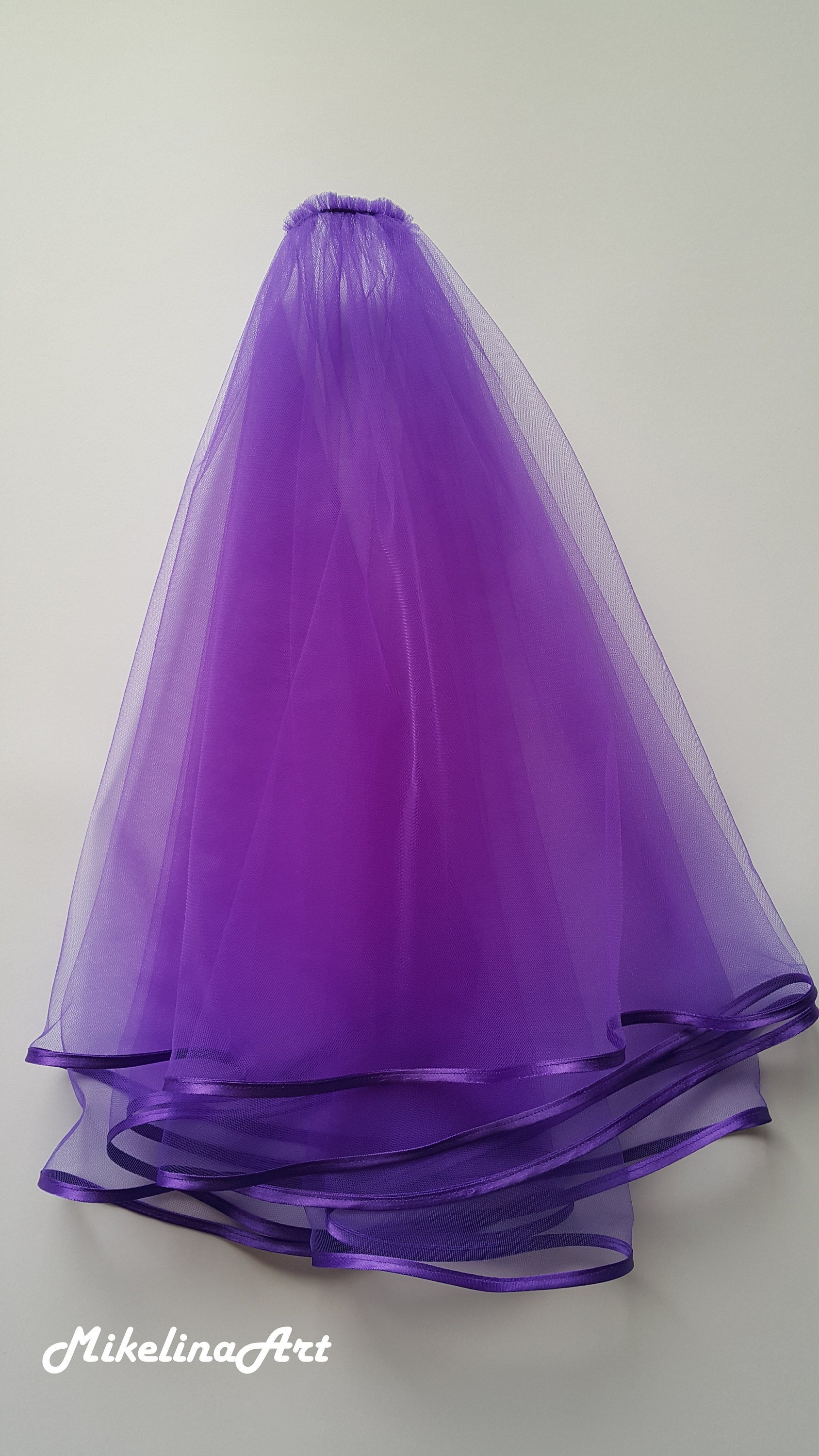 Purple Wedding Veil, Two Layers, Purple Satin Edging. - Etsy