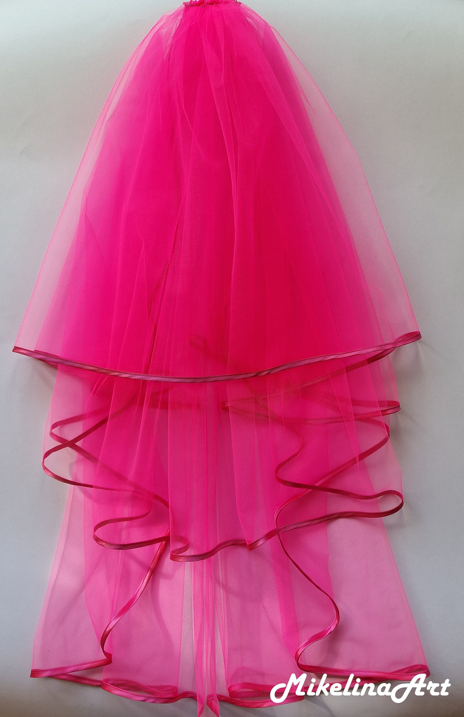 Hot Pink Wedding Veil, Three Layers,hot Pink Satin Edging. - Etsy