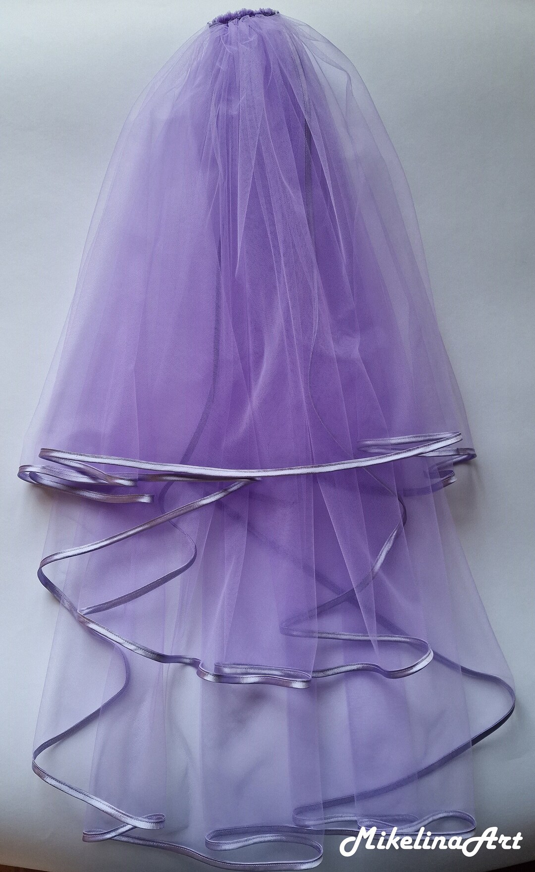 Light Lavender Wedding Veil, Three Layers, Light Lavender Satin Edging ...