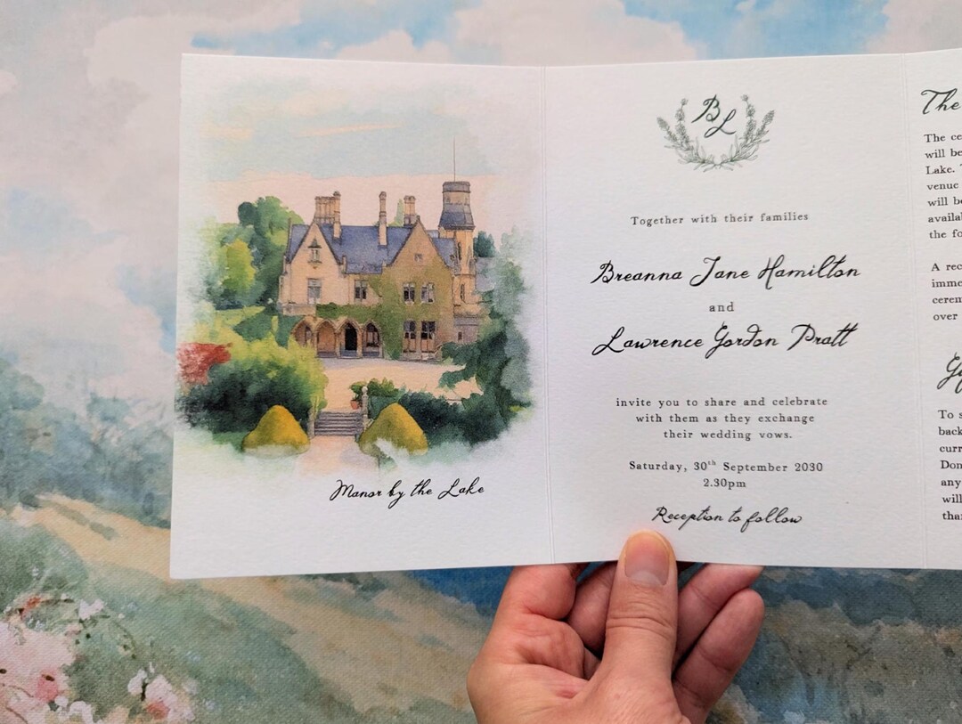 Wedding Venue Invitation, Z-fold Concertina Illustrated Wedding Invite ...