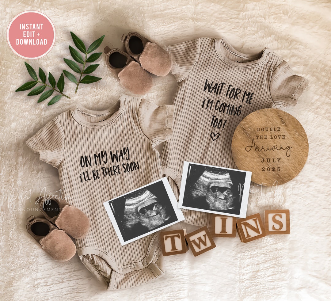 Twin Pregnancy Announcement Digital, Gender Neutral Pregnancy ...