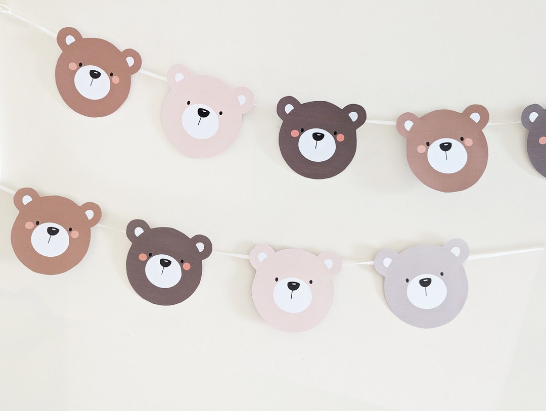 Printable Bear Bunting for Baby Shower or First Birthday, Neutral Brown ...