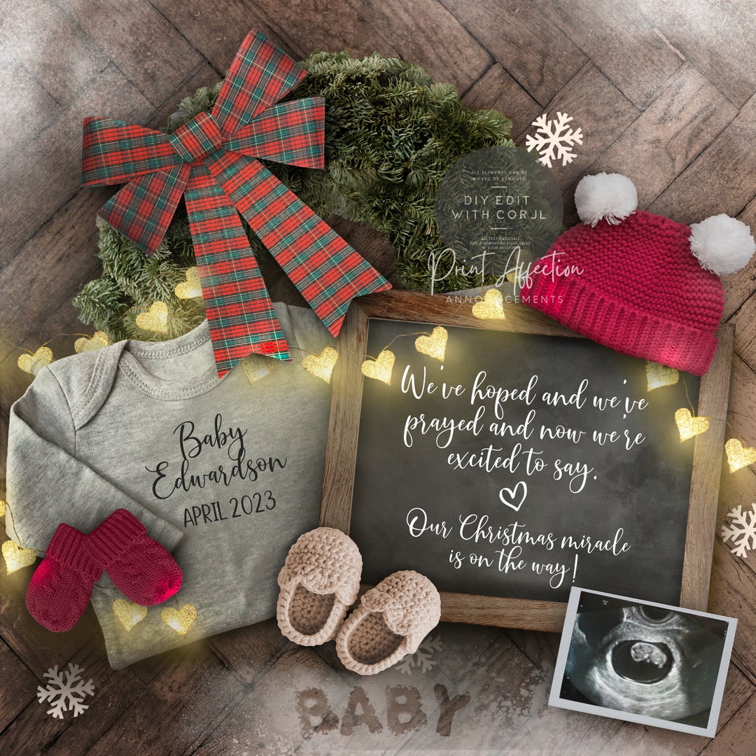Editable Digital Christmas Pregnancy Announcement for Social Media YOU ...