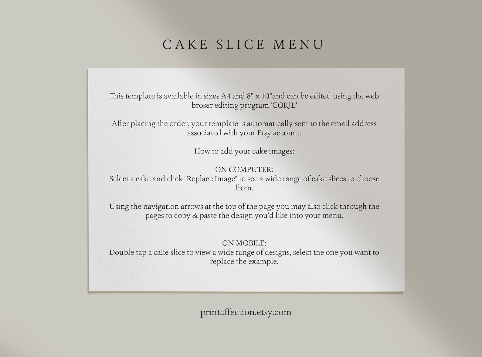 Editable Wedding Cake Menu 8x10 & A4 - Etsy