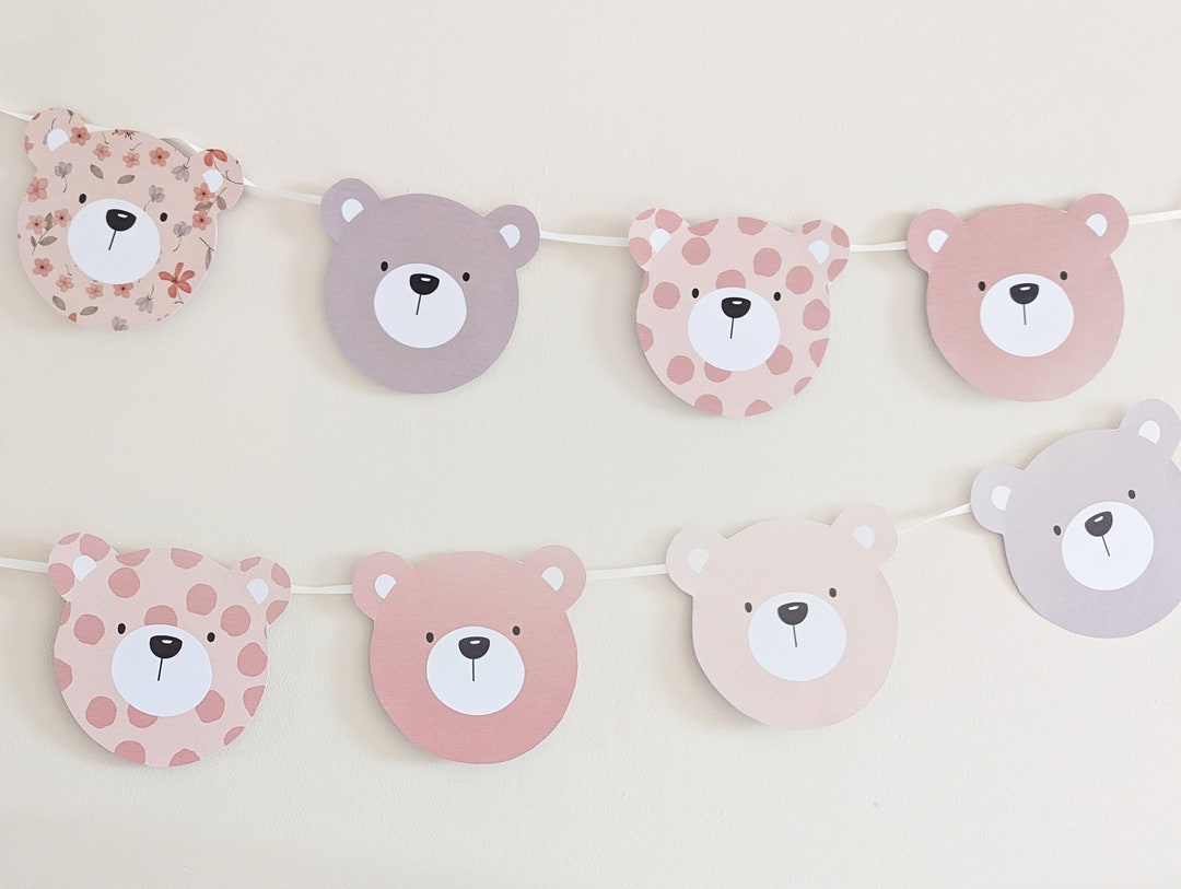 Pink Printable Teddy Bear Bunting, Girl First Birthday Bear Theme ...