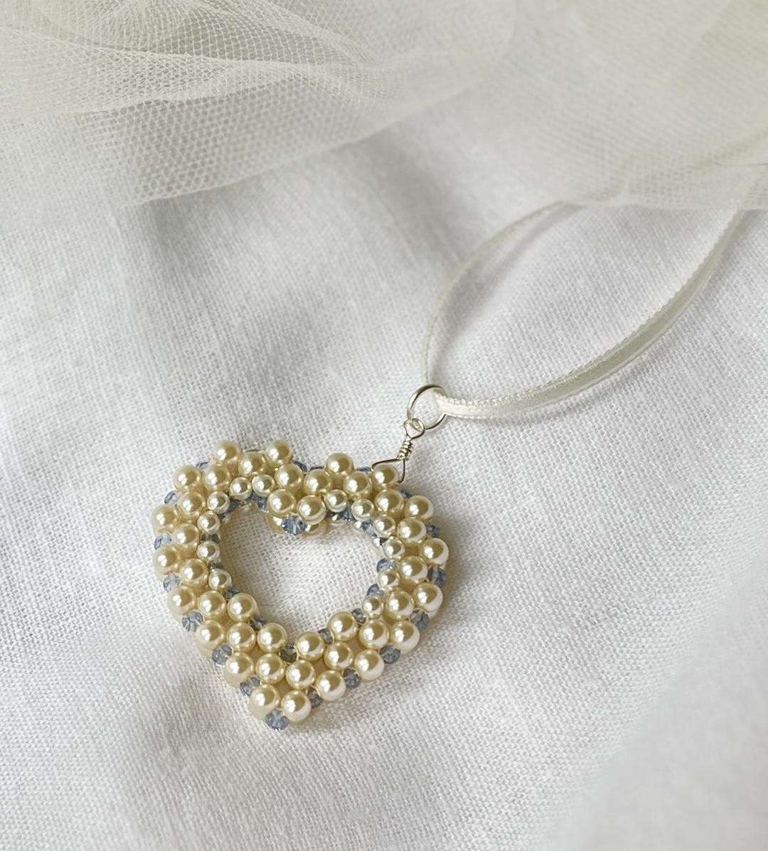 Something Blue Pearl Heart Wedding Bouquet Charm, Personalized Gift - Etsy