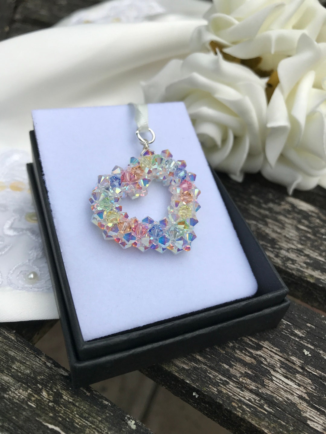 Rainbow Crystal Heart,small Bouquet Charm, Crystal Love Heart ...