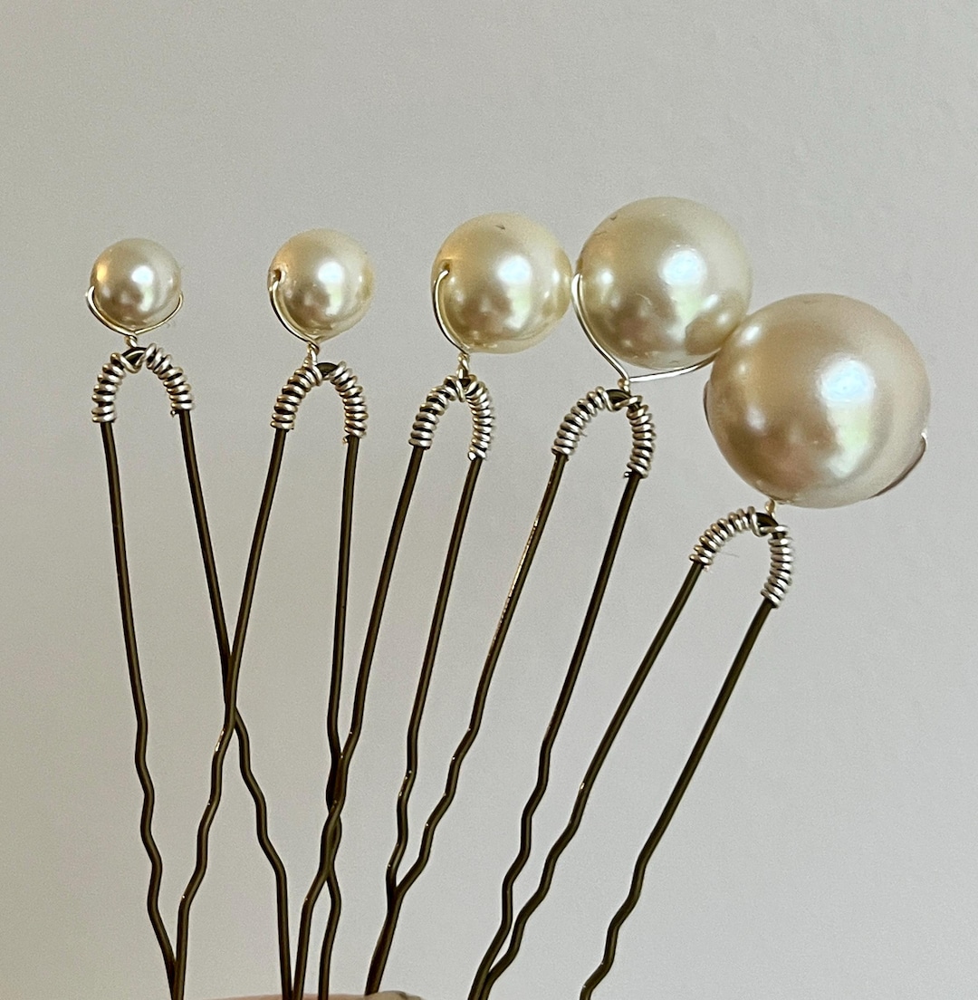 Bridal Pearl Hair Pins: Ivory Pearls Assorted Sizes - Set of 5 - Etsy