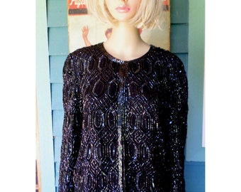 Black Beaded Jacket - Etsy