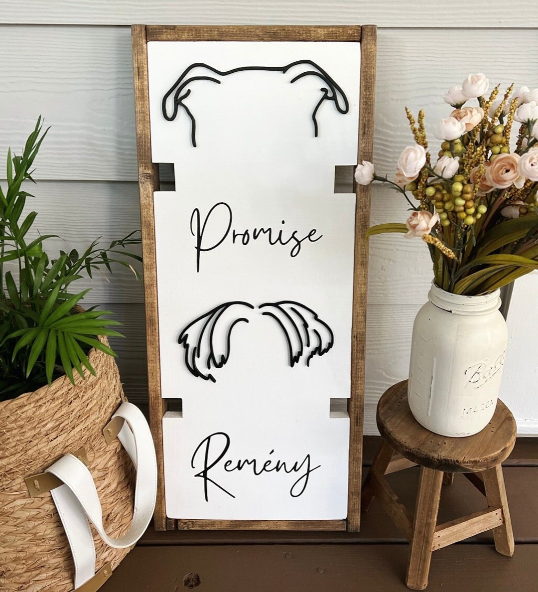 Custom Two Dog Ear Outline Sign, Unique Dog Lover Gift, Dog Ear ...