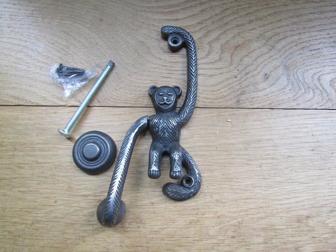 SWINGING MONKEY Funky Novelty Cast Antique Iron Rustic Door Knocker ...