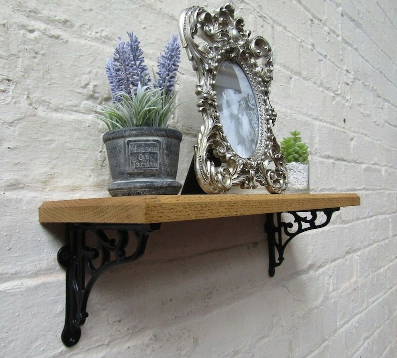 Solid Oak Wood Handmade Shelves Rustic Shelf 15cm DEEP With Cast Iron ...