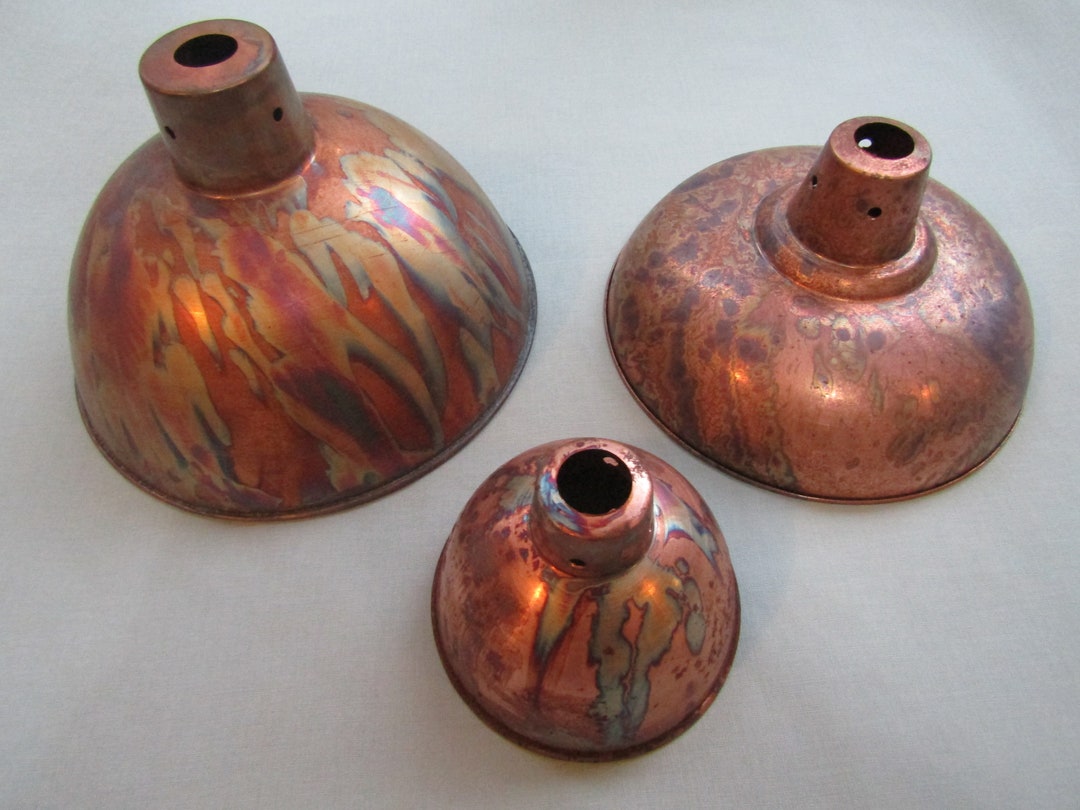 ANTIQUE PETROL COPPER Ceiling Light Shade Round Industrial Vintage ...