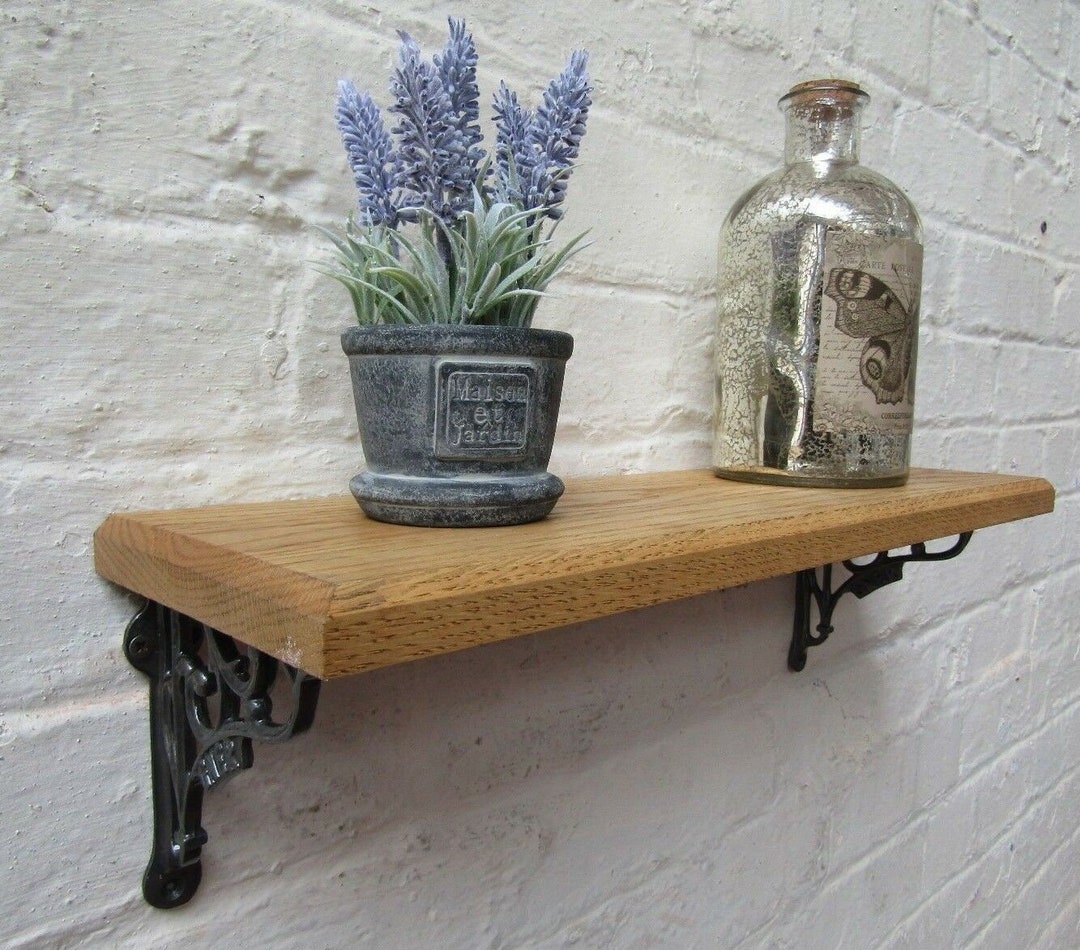 Solid Oak Wood Handmade Shelves Rustic Shelf 15cm DEEP With Cast Iron ...