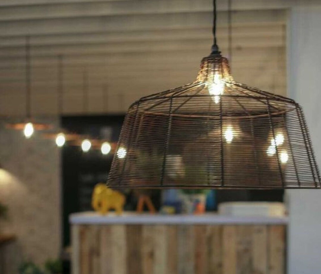 LARGE 20 Inch Metal Wire Light Shade Industrial Rustic Vintage Retro ...