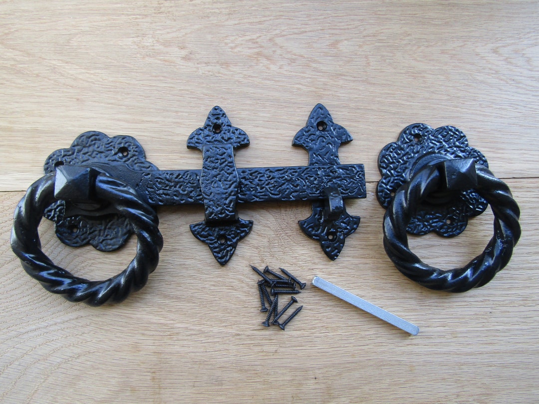 10" TWISTED BLACK ANTIQUE Cast Iron Rustic Ring Latch Old Vintage ...