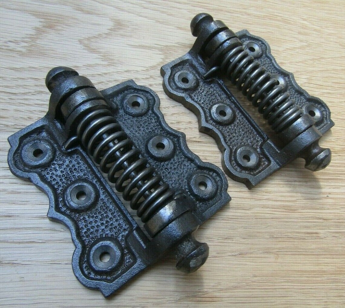 PAIR of SPRUNG ORNATE Fancy Cast Iron Rustic Door Butt Hinges Vintage ...