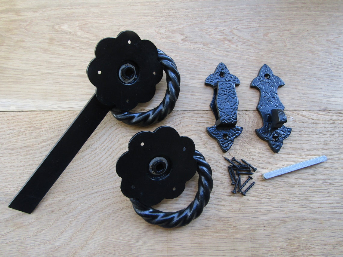 10" TWISTED BLACK ANTIQUE Cast Iron Rustic Ring Latch Old Vintage ...