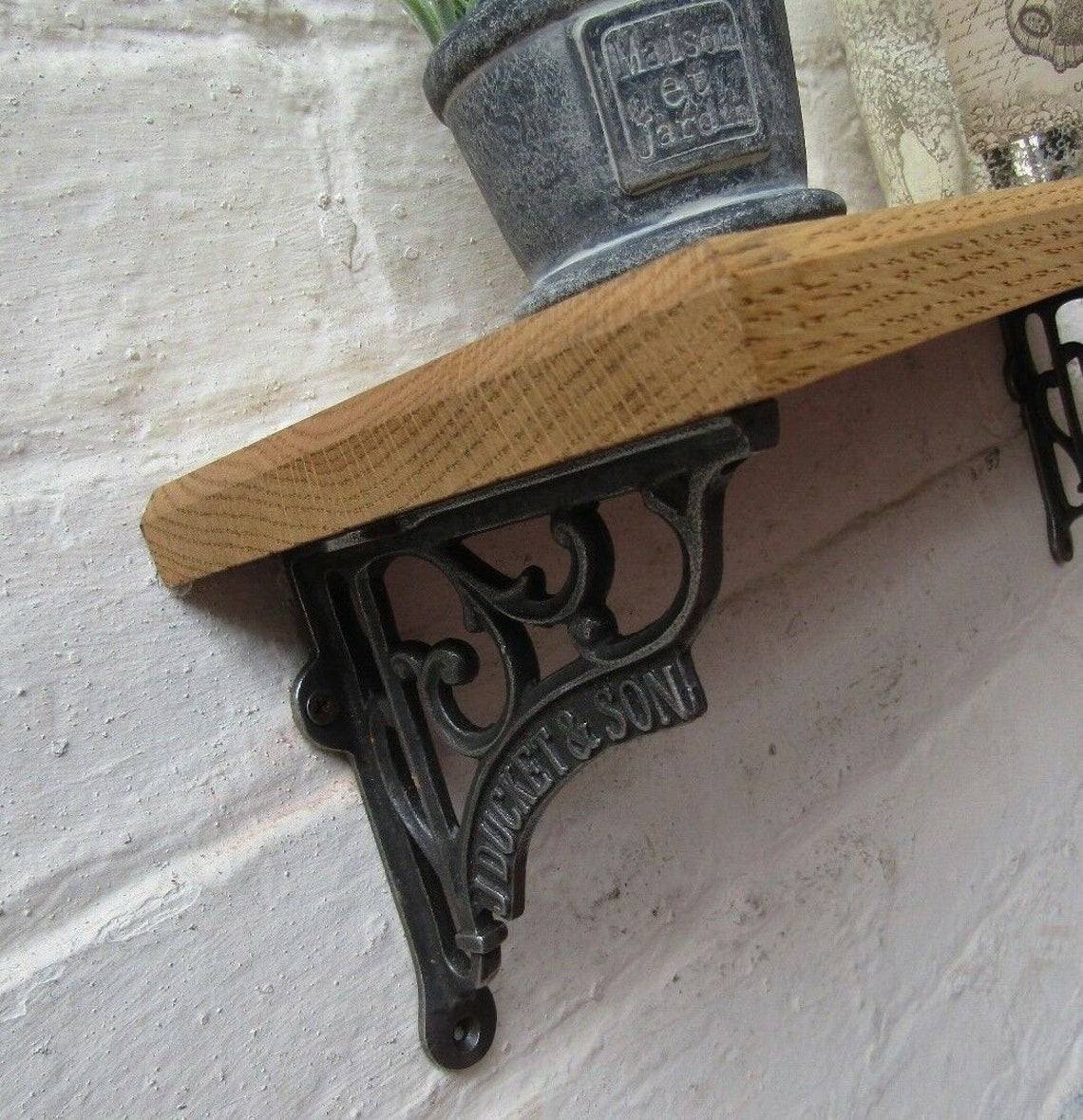 Solid Oak Wood Handmade Shelves Rustic Shelf 15cm DEEP With Cast Iron ...