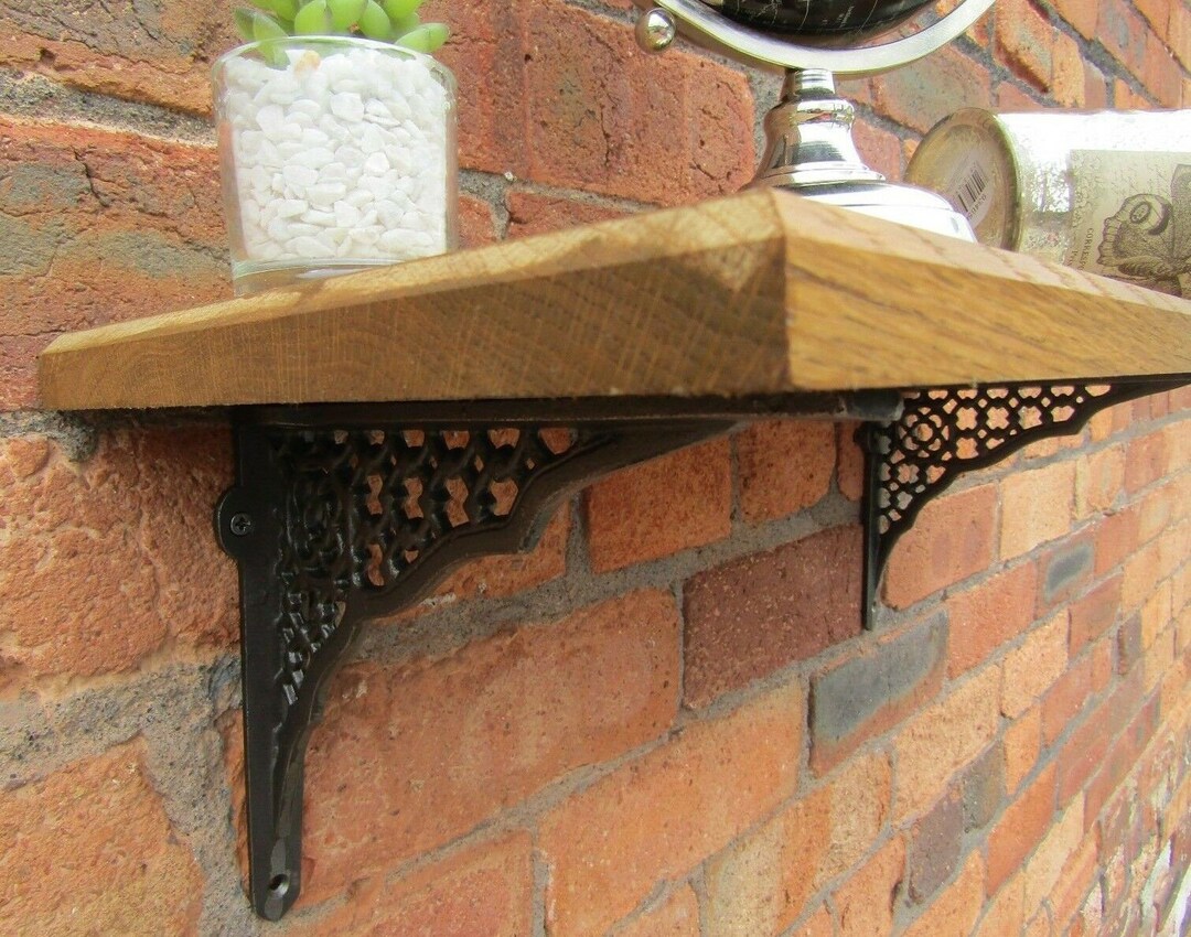 Solid Oak Wood Handmade Shelves Rustic Shelf 22cm DEEP With Cast Iron ...