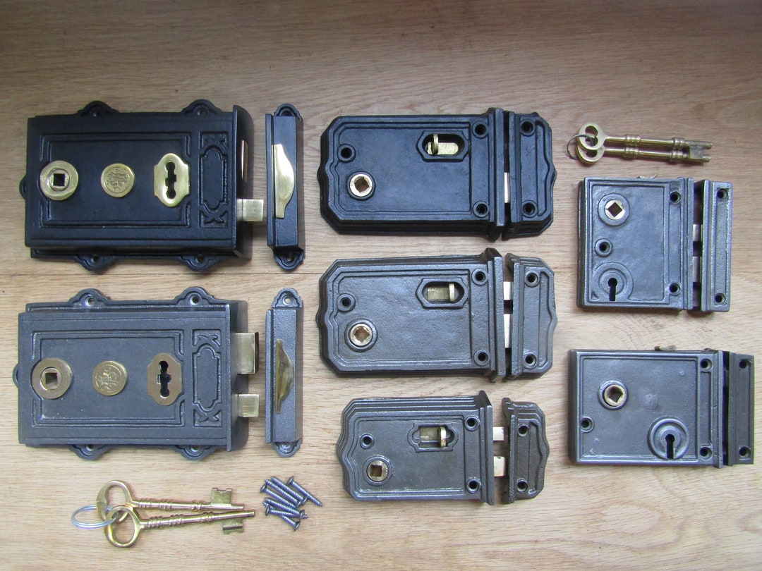SOLID CAST IRON Door Lock Latch Traditional Old Fashion Repro Vintage ...