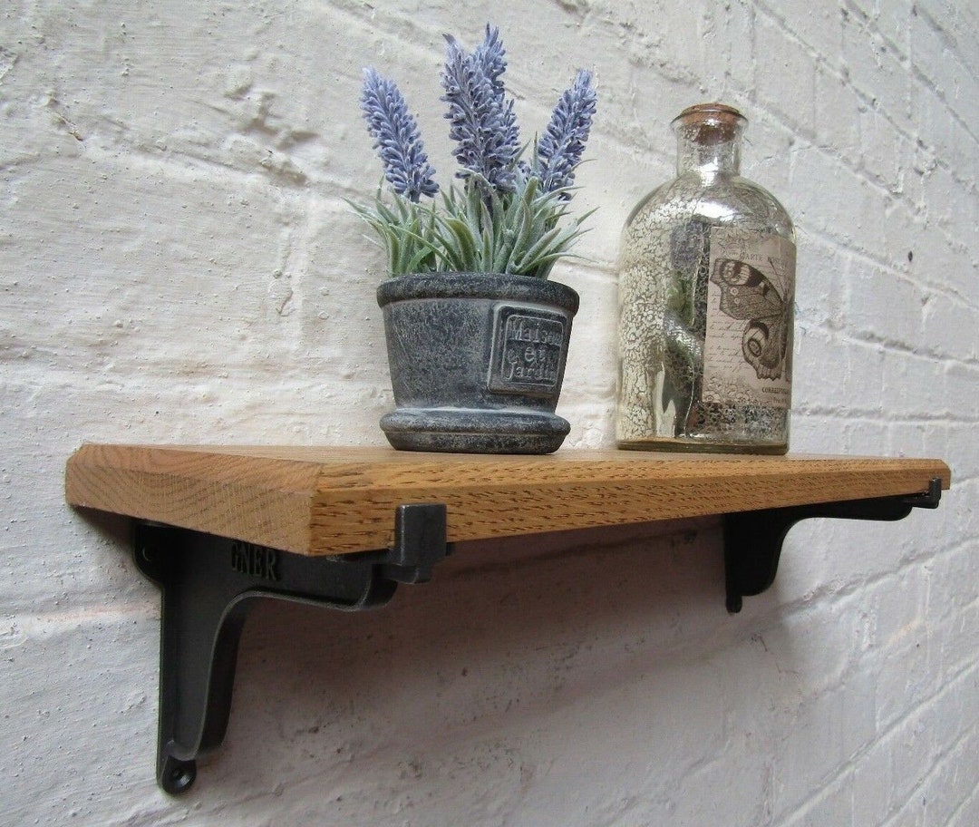 Solid Oak Wood Handmade Shelves Rustic Shelf 15cm DEEP With Cast Iron ...