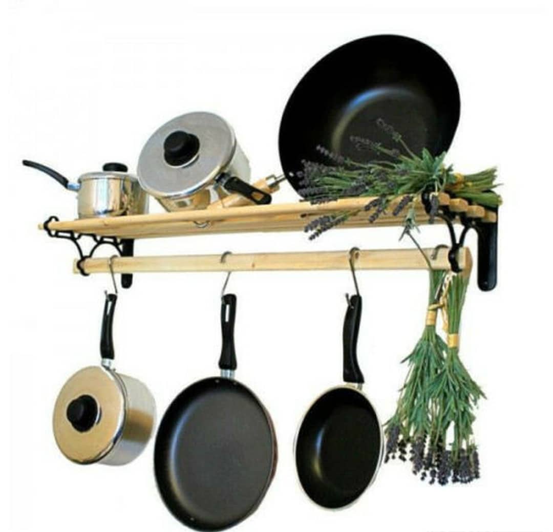BLACK ANTIQUE Traditional Country Kitchen Shelf Pot Pan Rack Holder ...