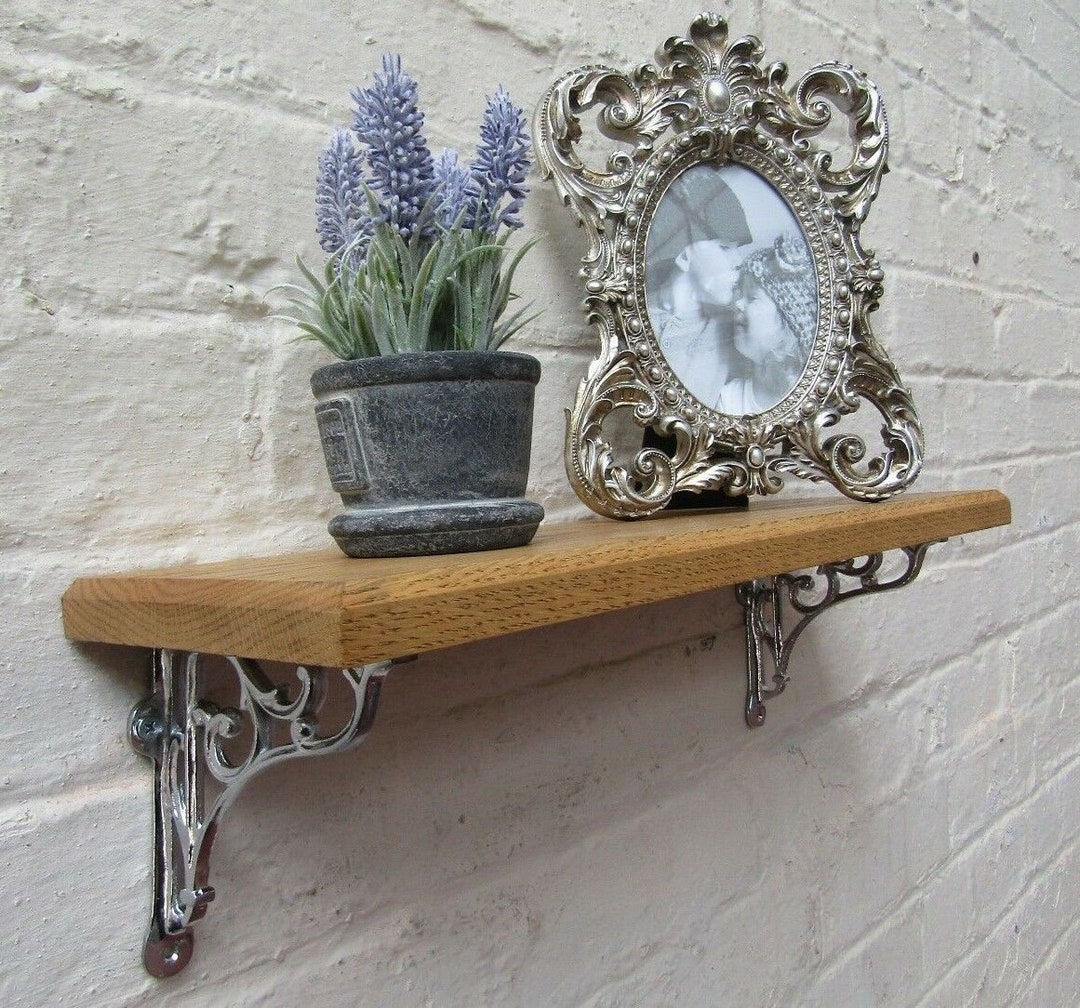 Solid Oak Wood Handmade Shelves Rustic Shelf 15cm DEEP With Cast Iron ...