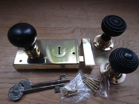 WOODEN Rim Knob & 5 Brass Rim Lock Set Old 1920s Retro - Etsy