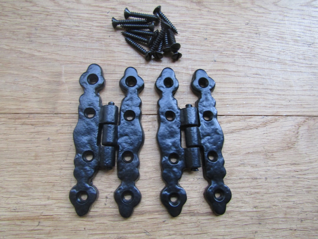 PAIR of ORNATE H HINGES Cast Iron Rustic Kitchen Cabinet Cupboard Door ...